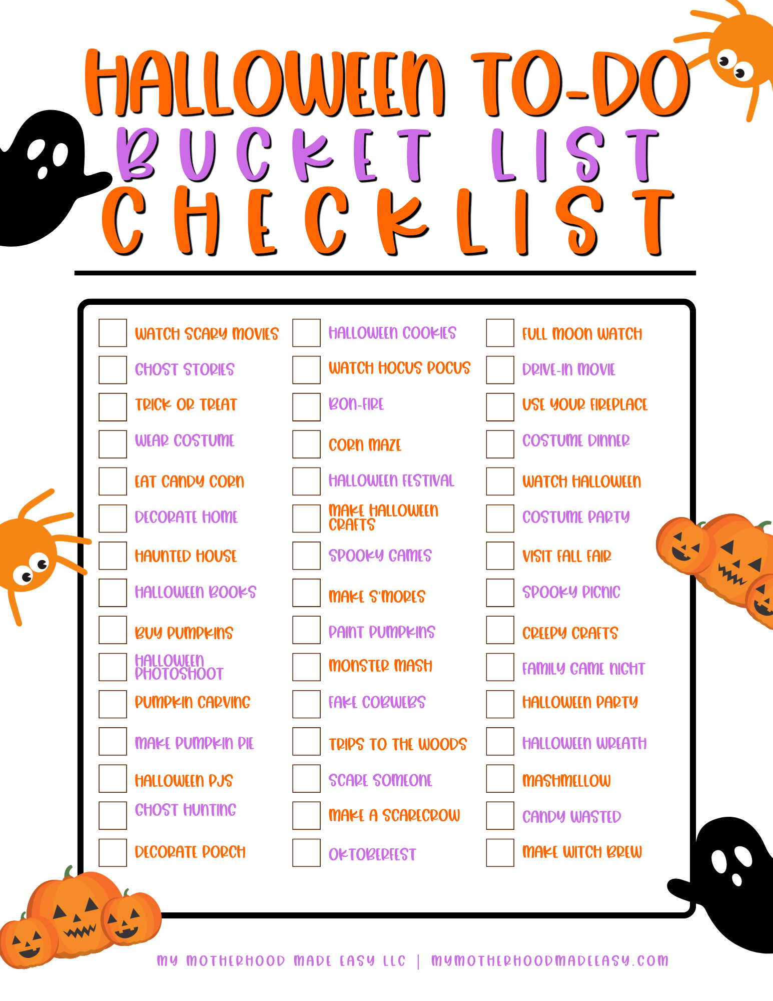 Free Printable Halloween Bucket List: To Do List For this Halloween ...