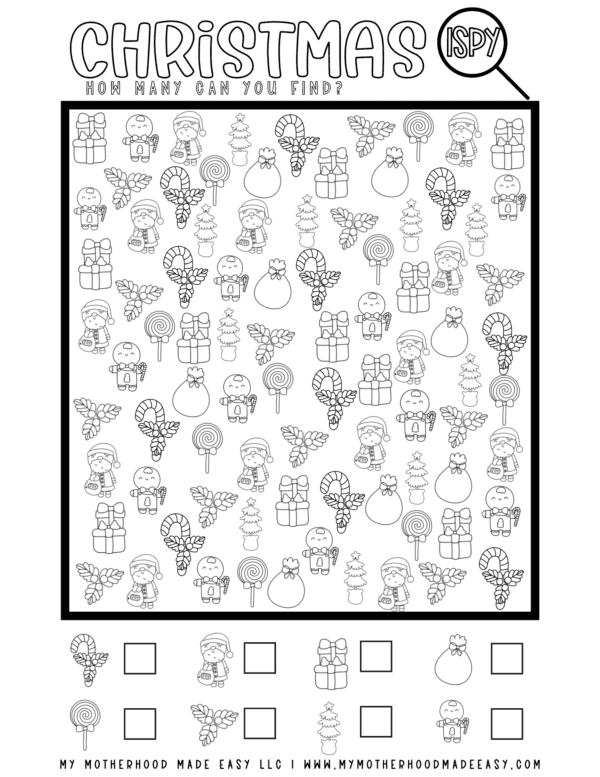 Free Printable Christmas I Spy Worksheets PDF for Kids 2025