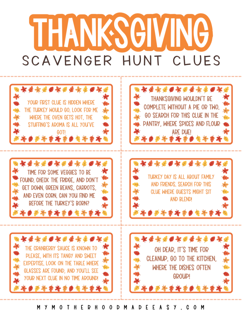 FREE Printable Thanksgiving Scavenger Hunt for Kids PDF 2024