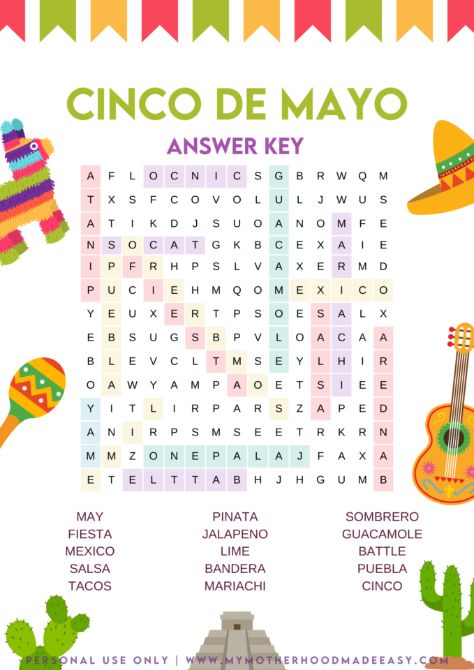 Cinco De Mayo Word Search Free Printable for Kids & Adults
