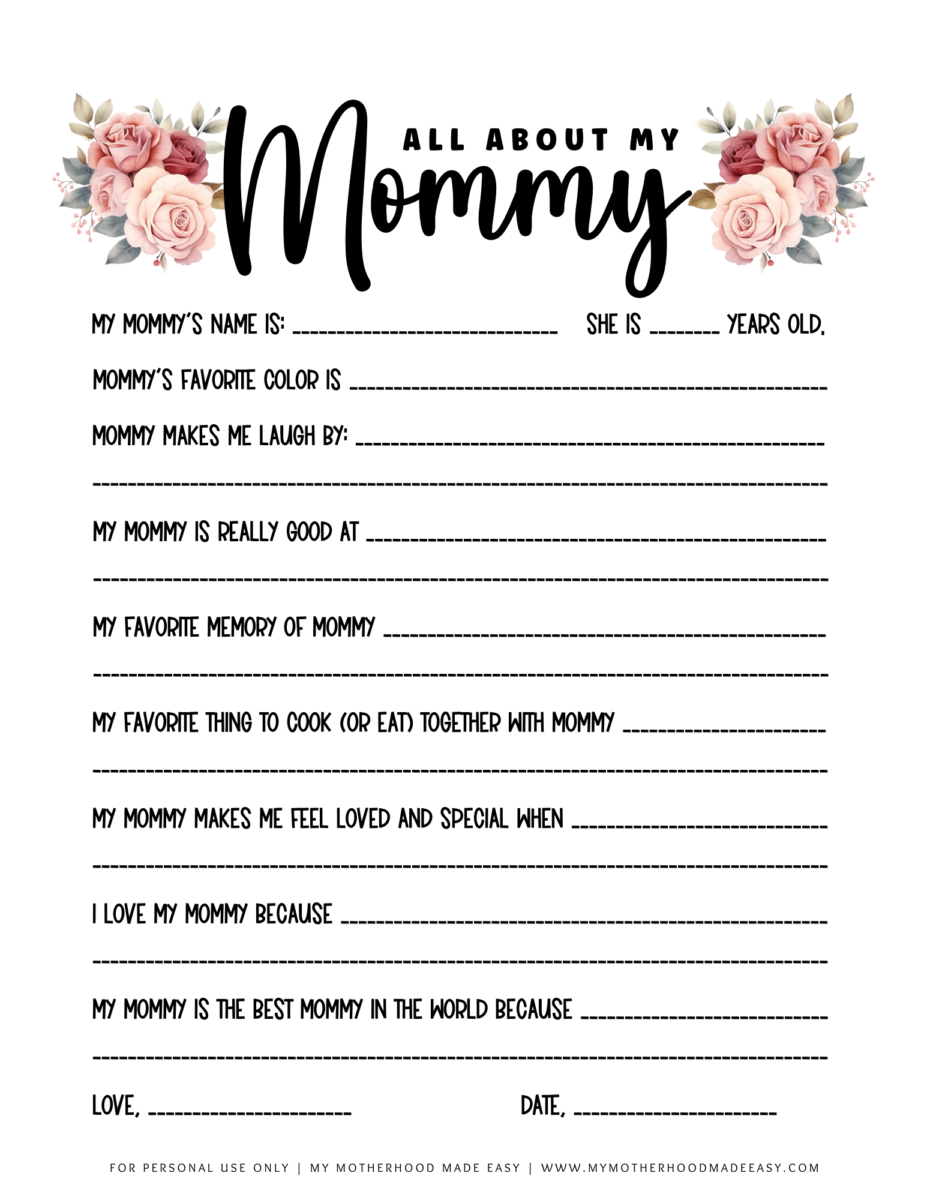 5+ FREE Mother’s Day All About My Mom Printable (PDF) – My Motherhood ...