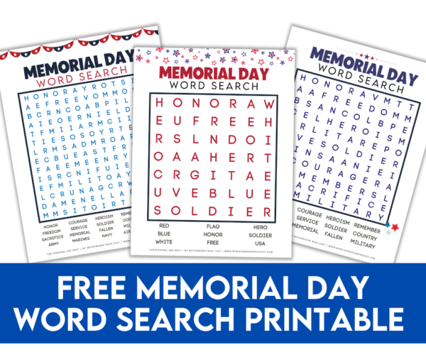 FREE Printable Memorial Day Word Search PDF for Kids & Adults