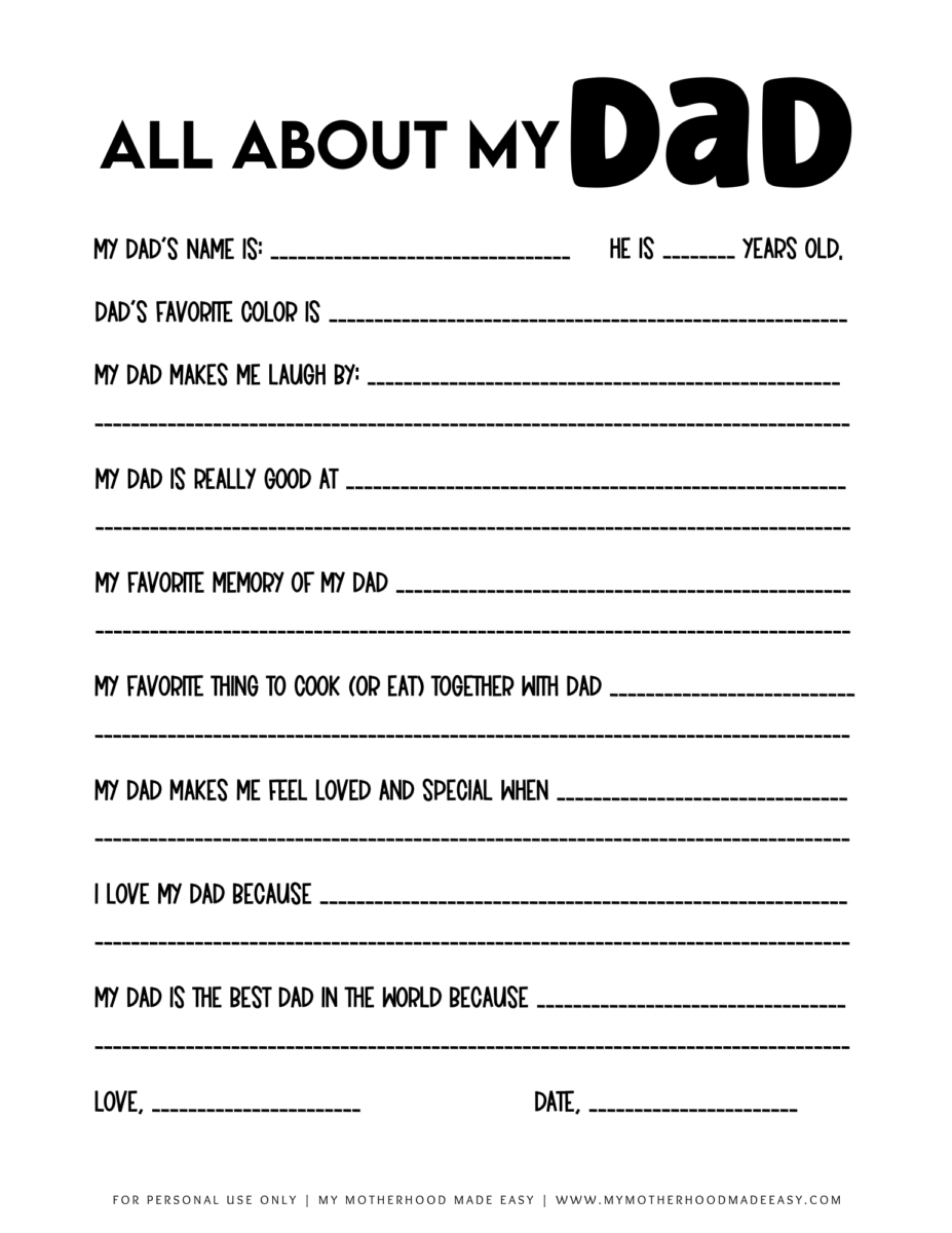 FREE All About My Dad Printable for Father’s Day Interview