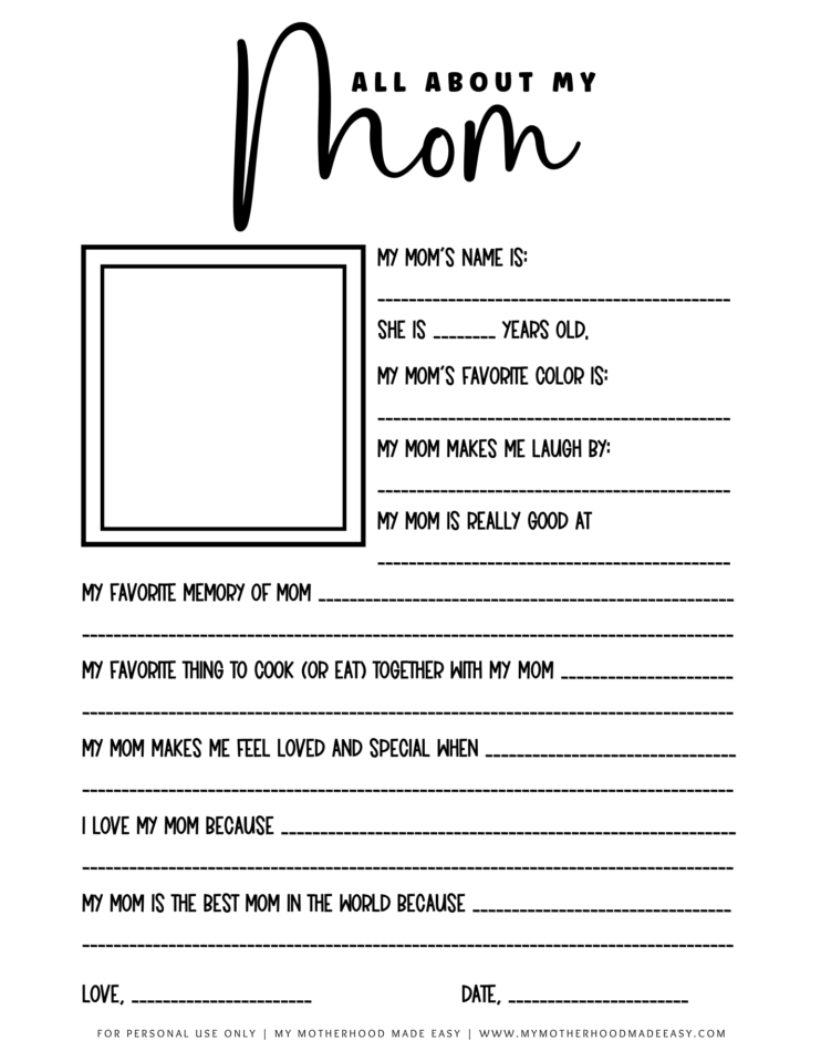5+ FREE Mother’s Day All About My Mom Printable (PDF) – My Motherhood ...