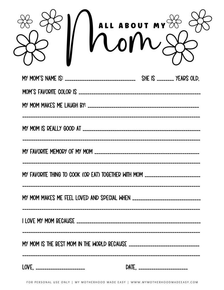 5+ FREE Mother’s Day All About My Mom Printable (PDF) – My Motherhood ...