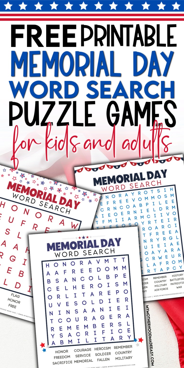 FREE Printable Memorial Day Word Search PDF for Kids & Adults