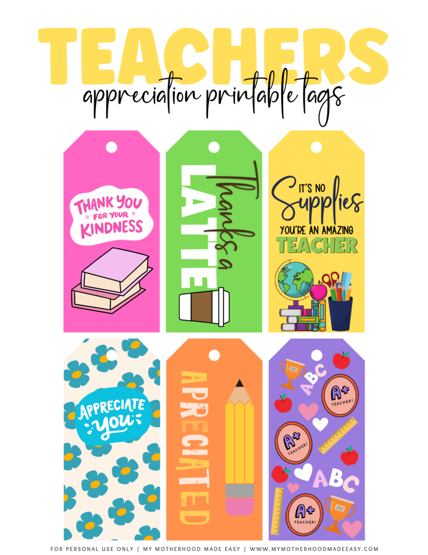 15+ FREE Teacher Appreciation Printable Tags for Gifts (PDF)