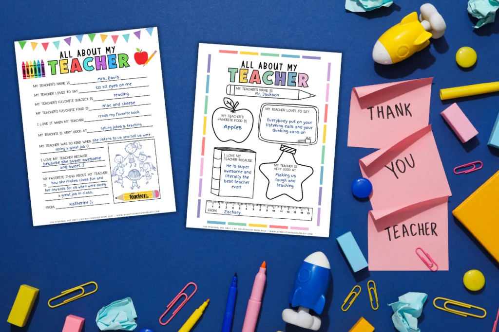 FREE All About My Teacher Printable PDF (Thank You Gift) – My ...
