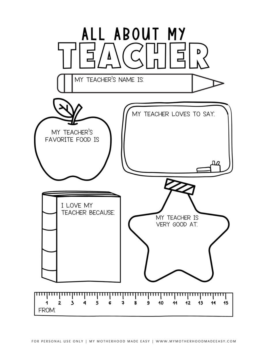 FREE All About My Teacher Printable PDF (Thank You Gift) – My ...