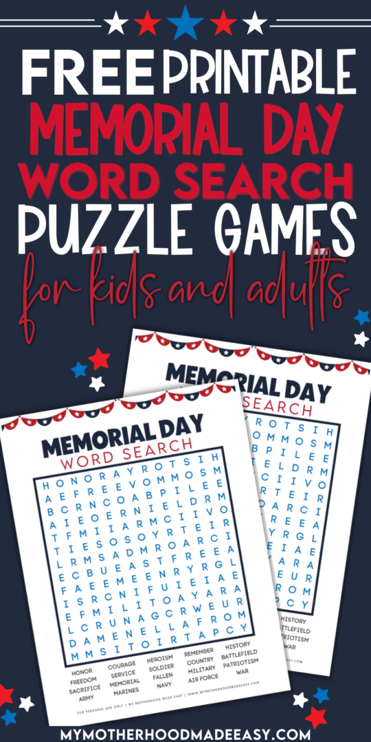 FREE Printable Memorial Day Word Search PDF for Kids & Adults