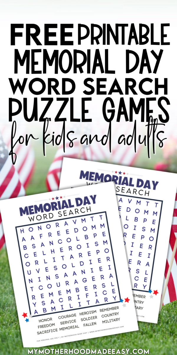 FREE Printable Memorial Day Word Search PDF for Kids & Adults
