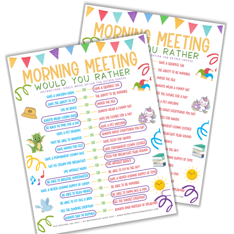 50+ FREE Would You Rather Morning Meeting Questions for Kids