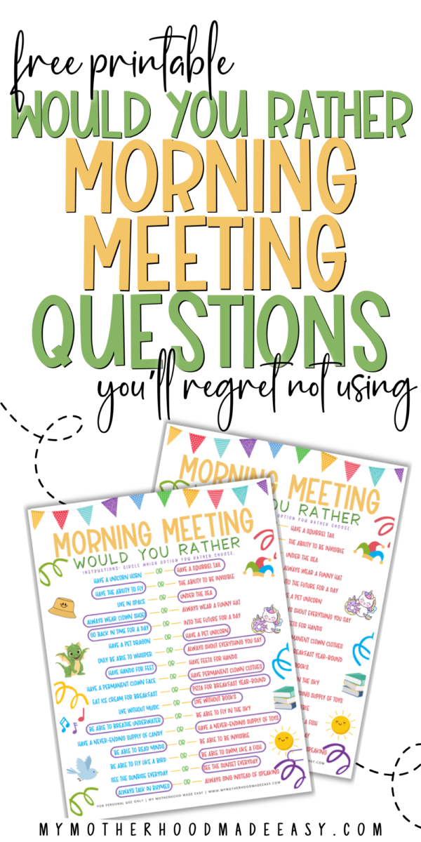 50+ FREE Would You Rather Morning Meeting Questions for Kids