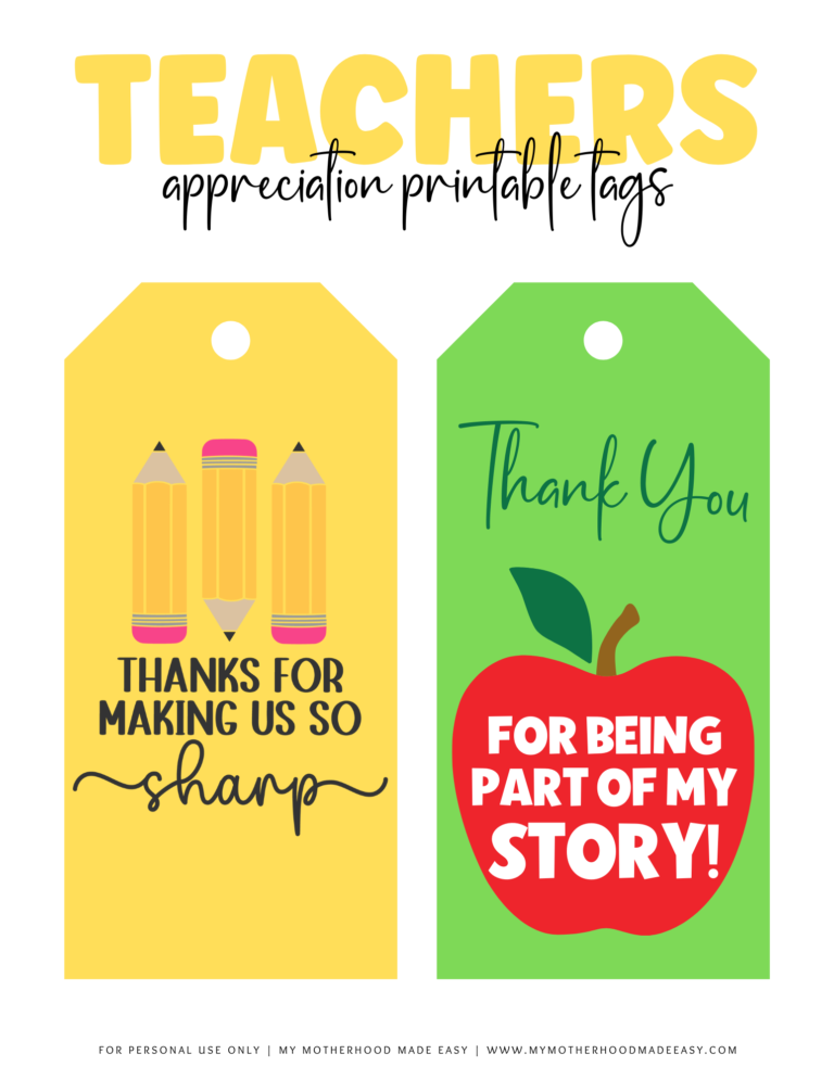 15+ FREE Teacher Appreciation Printable Tags for Gifts (PDF)