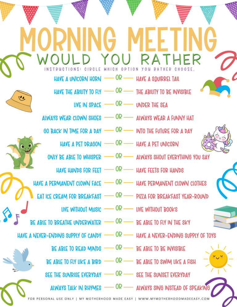 50+ FREE Would You Rather Morning Meeting Questions for Kids