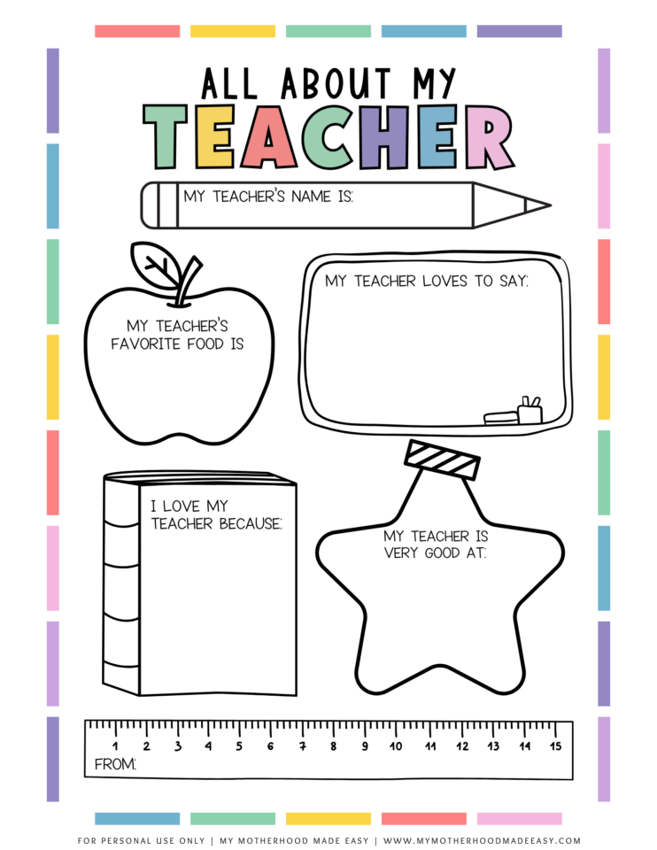FREE All About My Teacher Printable PDF (Thank You Gift) – My ...