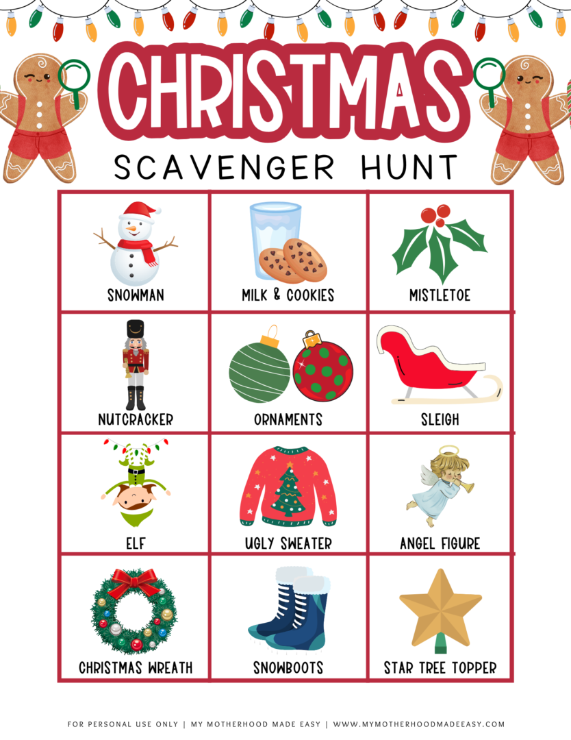 FREE Printable Christmas Scavenger Hunt + Clues for Kids 2025