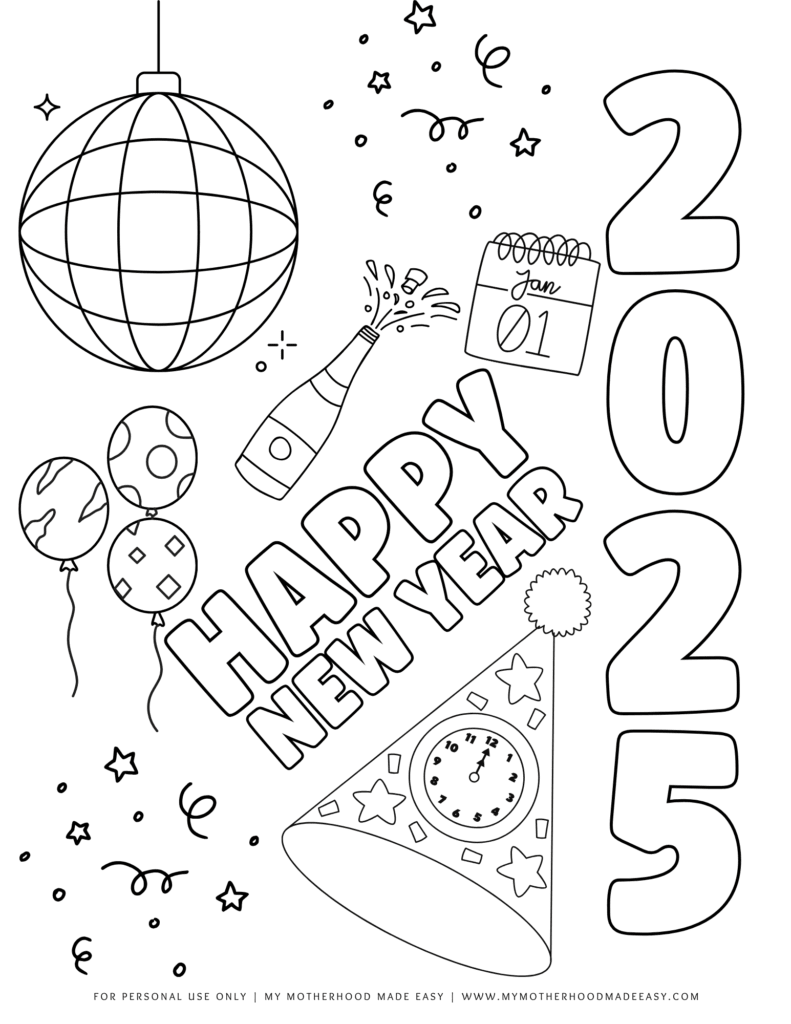 FREE Printable Happy New Year Coloring Pages for Kids (2025)
