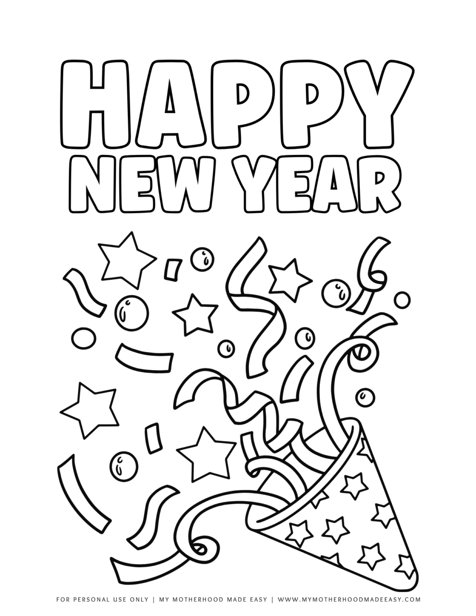FREE Printable Happy New Year Coloring Pages for Kids (2025)