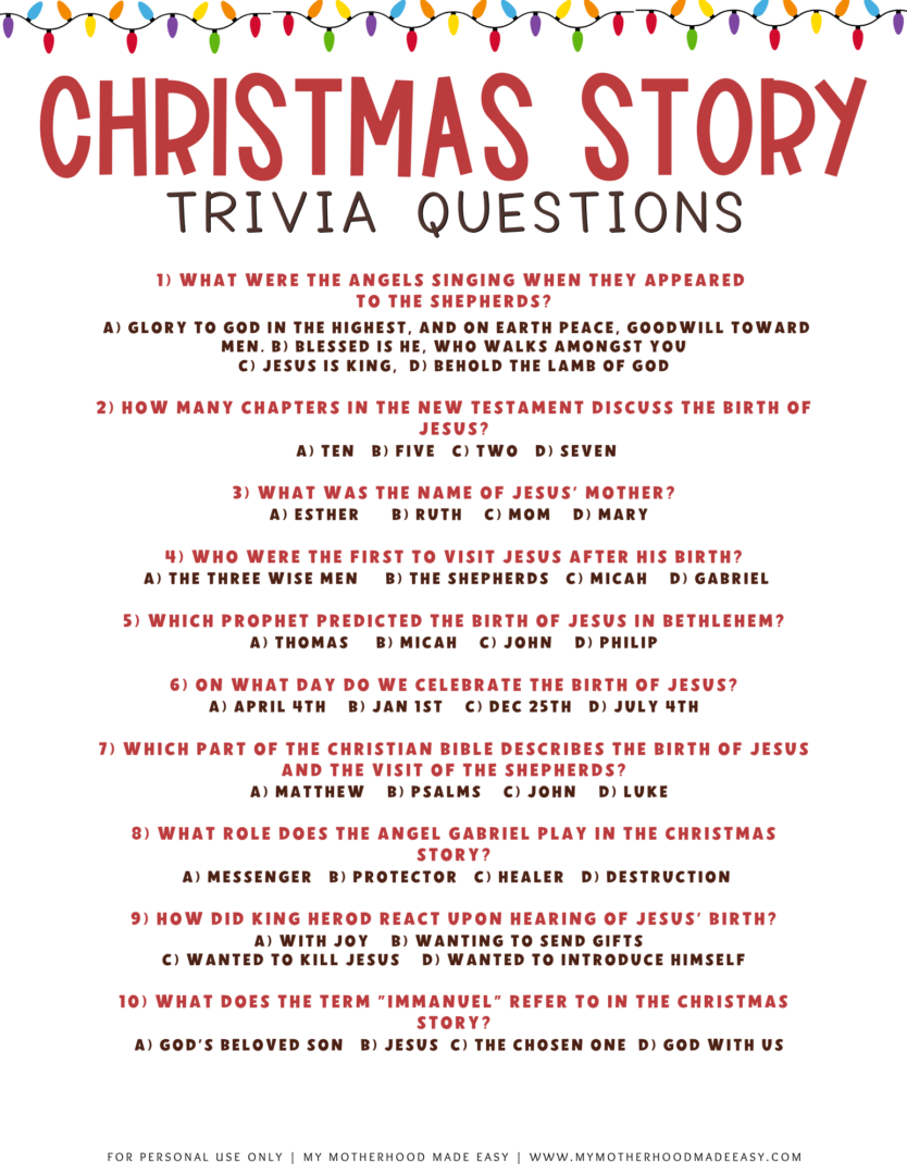 FREE Printable Christmas Bible Trivia with Answers – My Motherhood Made ...
