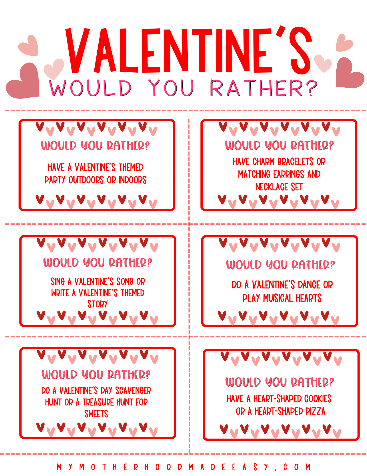 30 Valentine’s Day Would You Rather Questions for Kids – My Motherhood ...