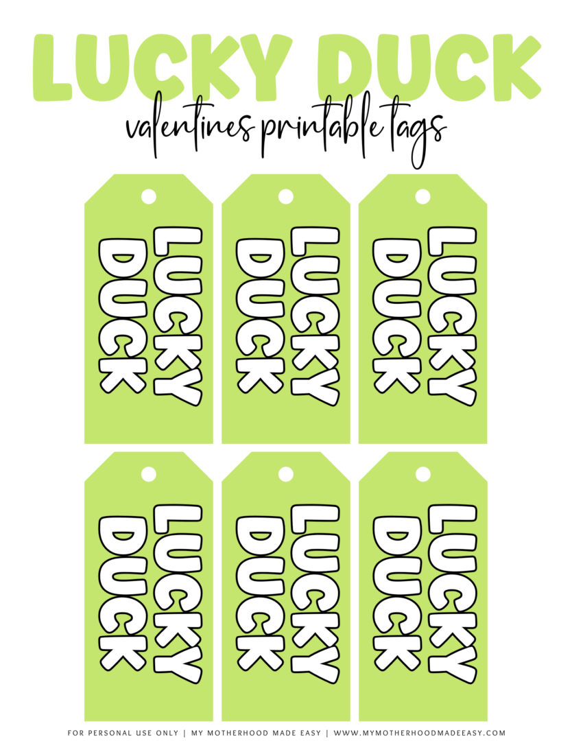 FREE Lucky Duck Valentine Printable Gift Tags & Cards (PDF)