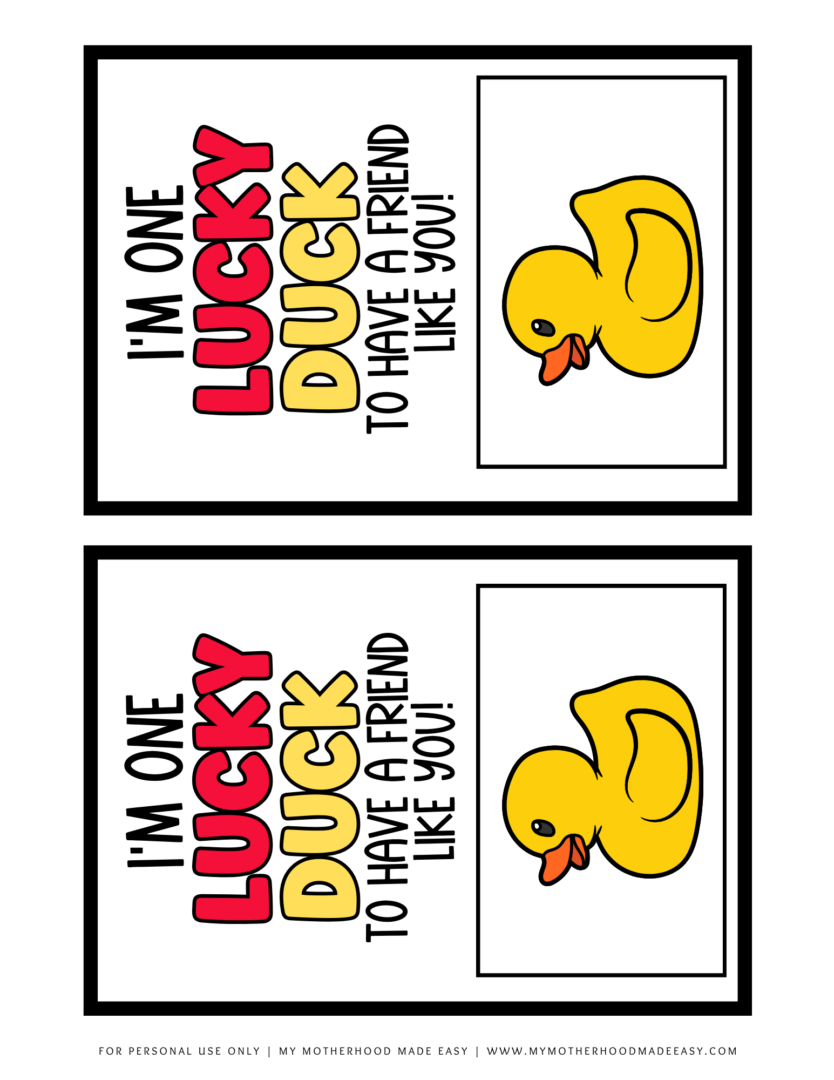FREE Lucky Duck Valentine Printable Gift Tags & Cards (PDF)