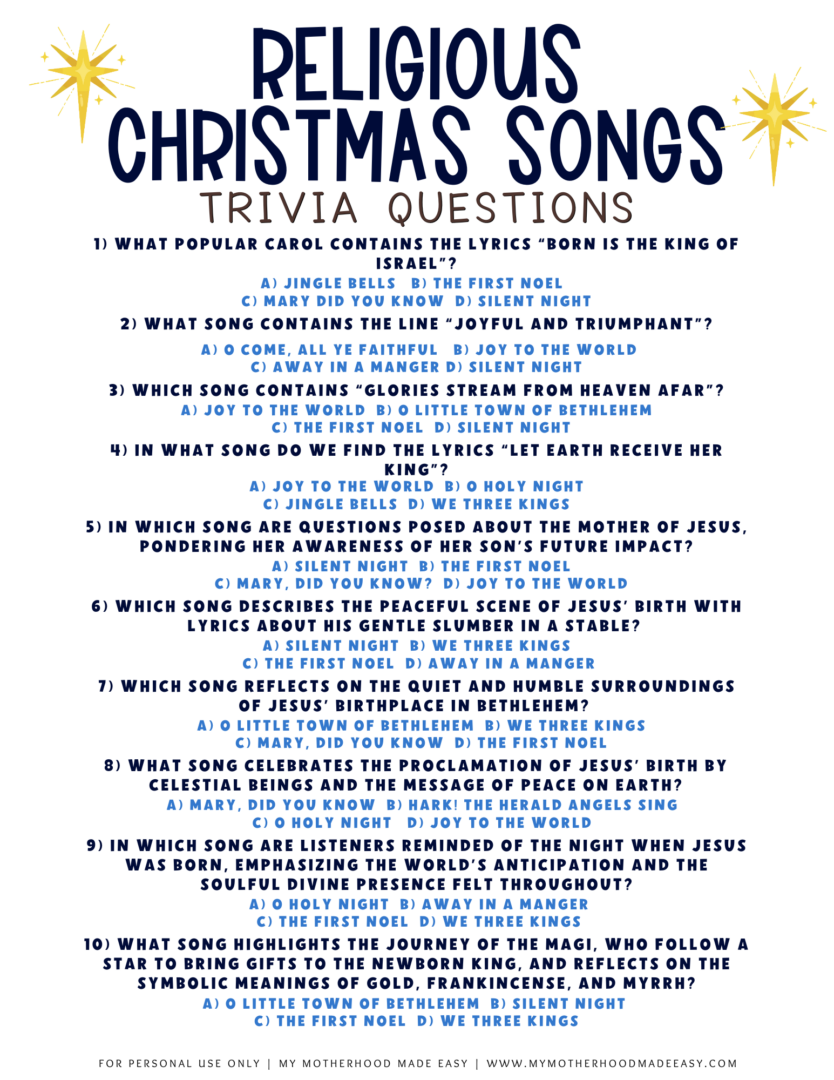 FREE Printable Christmas Bible Trivia with Answers – My Motherhood Made ...